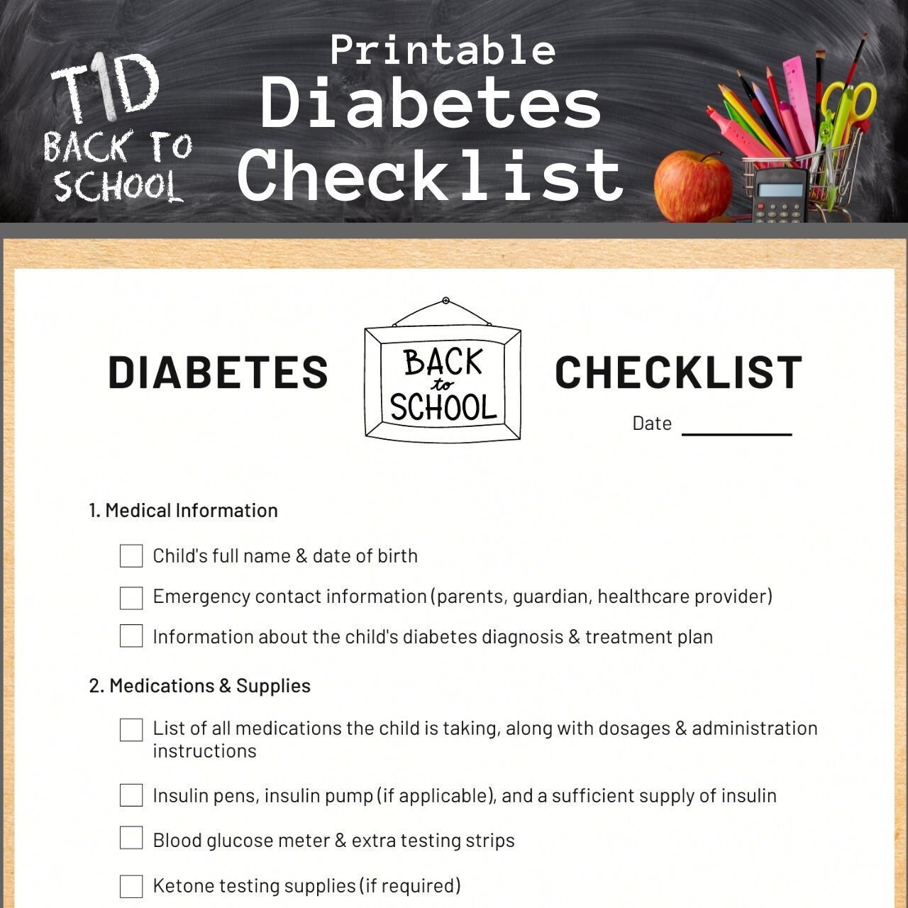Type 1 Diabetes School Digital Download, Diabetes Education, School ...