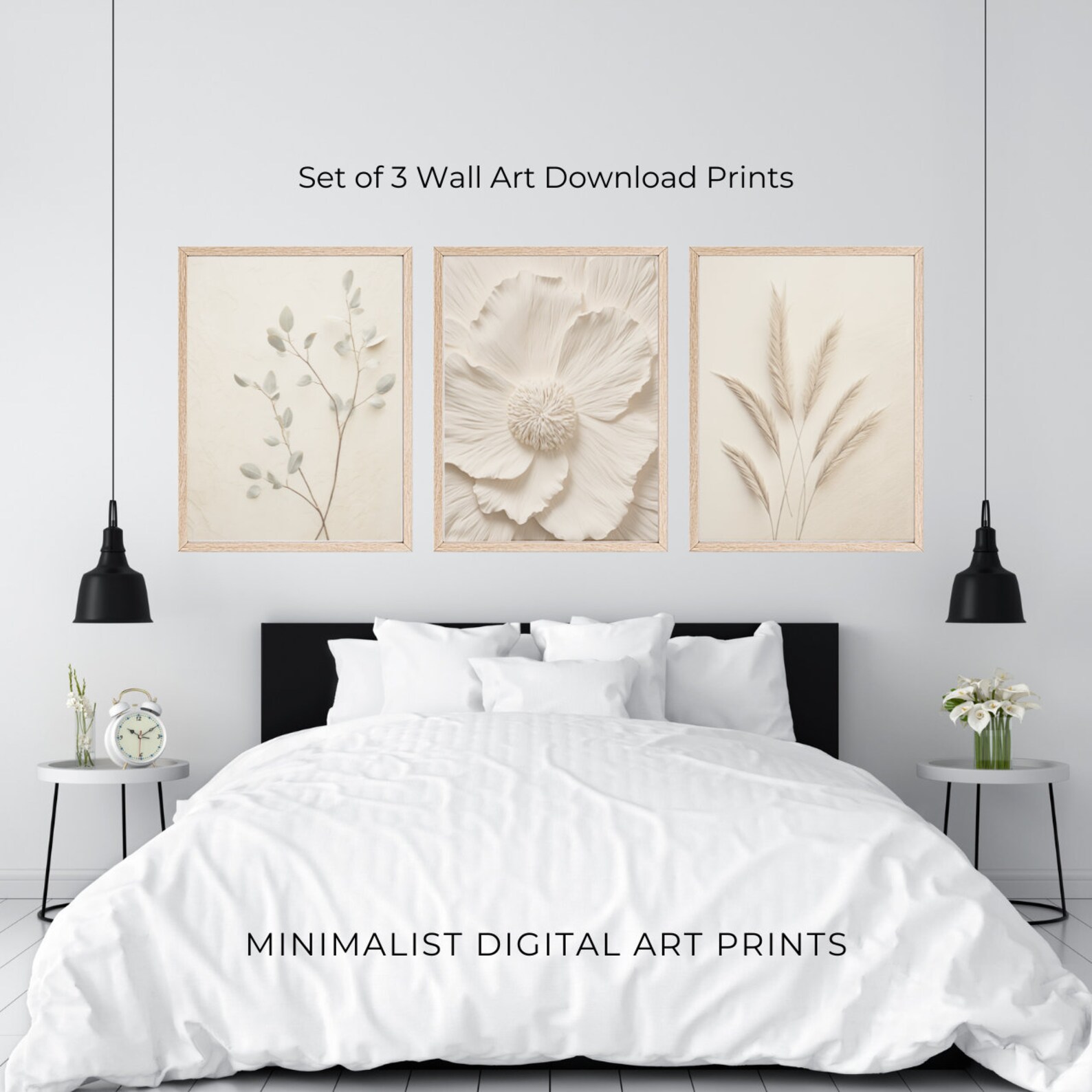 Neutral Wall Art Prints, Botanical Art, Set of 3 Beige Plant Prints ...