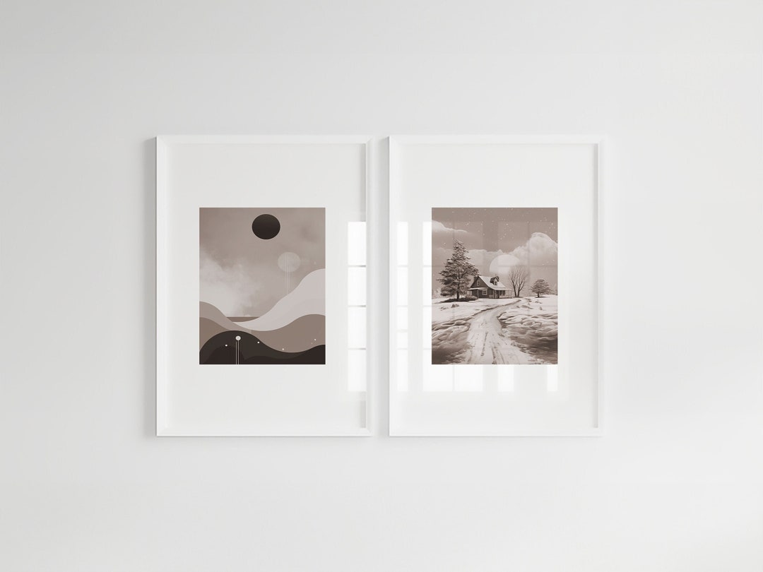 Neutral Wall Art Prints, Risograph Art Print Set of 2, Minimalist ...