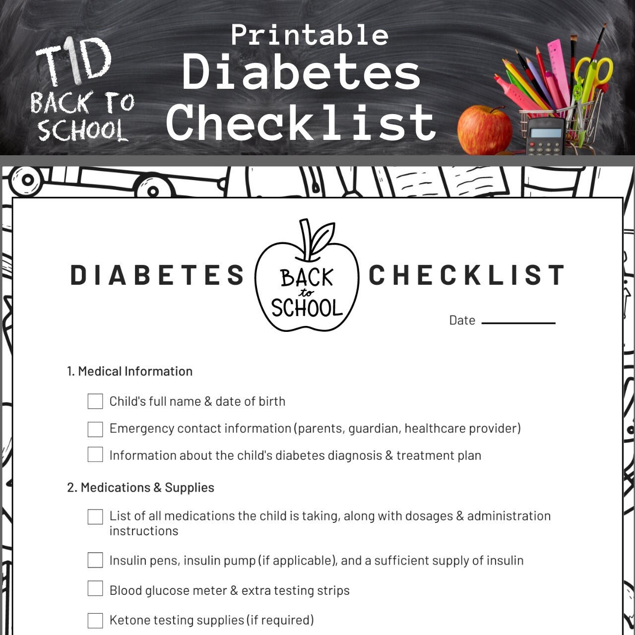 Type 1 Diabetes School Digital Download, Diabetes Education, School ...