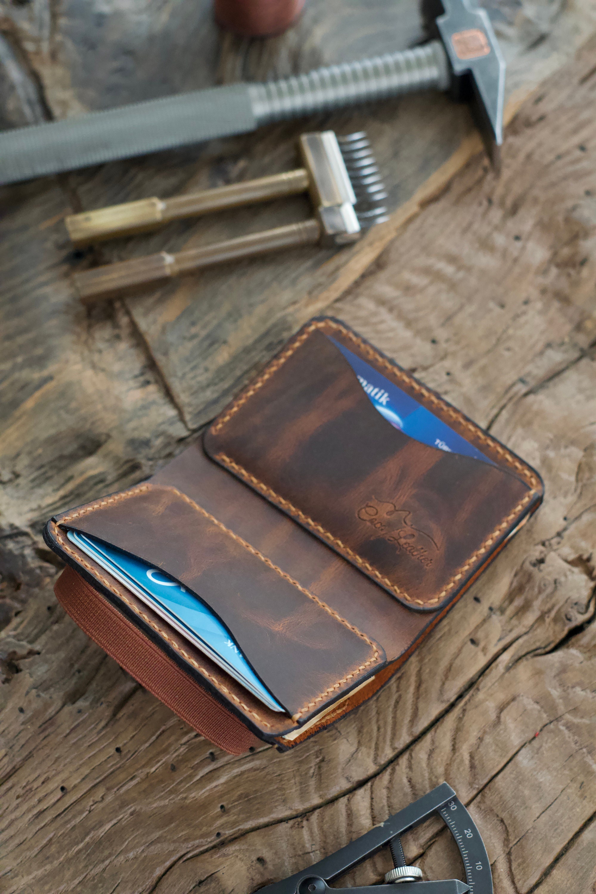 Handmade Leather Wallet / Personalized Leather Men Wallet / Tobacco ...