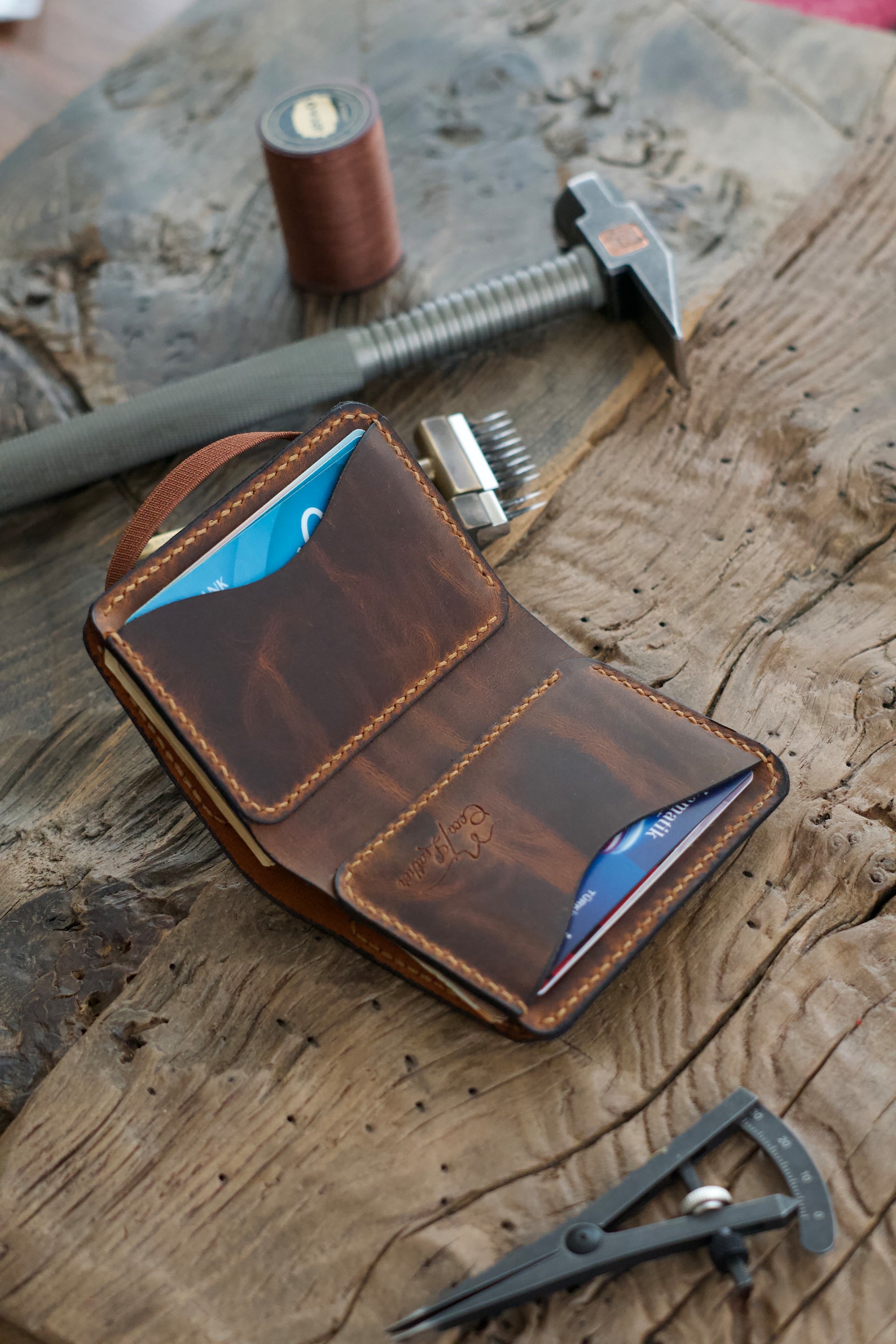 Handmade Leather Wallet / Personalized Leather Men Wallet / Tobacco ...