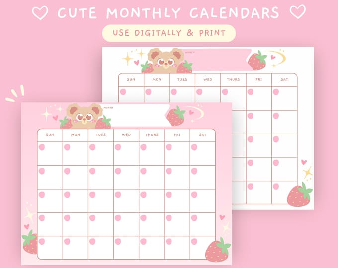 Monthly Calendar 2025 | Pink Pastel | Printable PDF Format | Digital ...