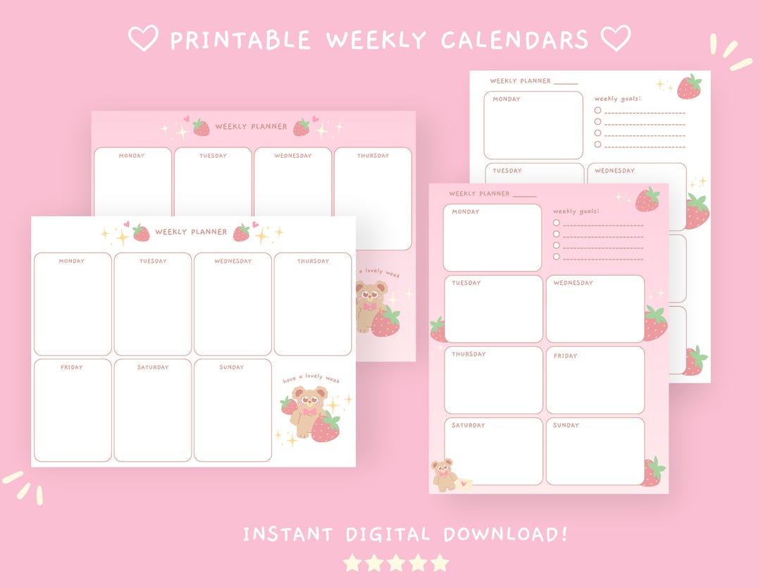 Weekly Calendar Cute Digital Planner Weekly Printable Template ...