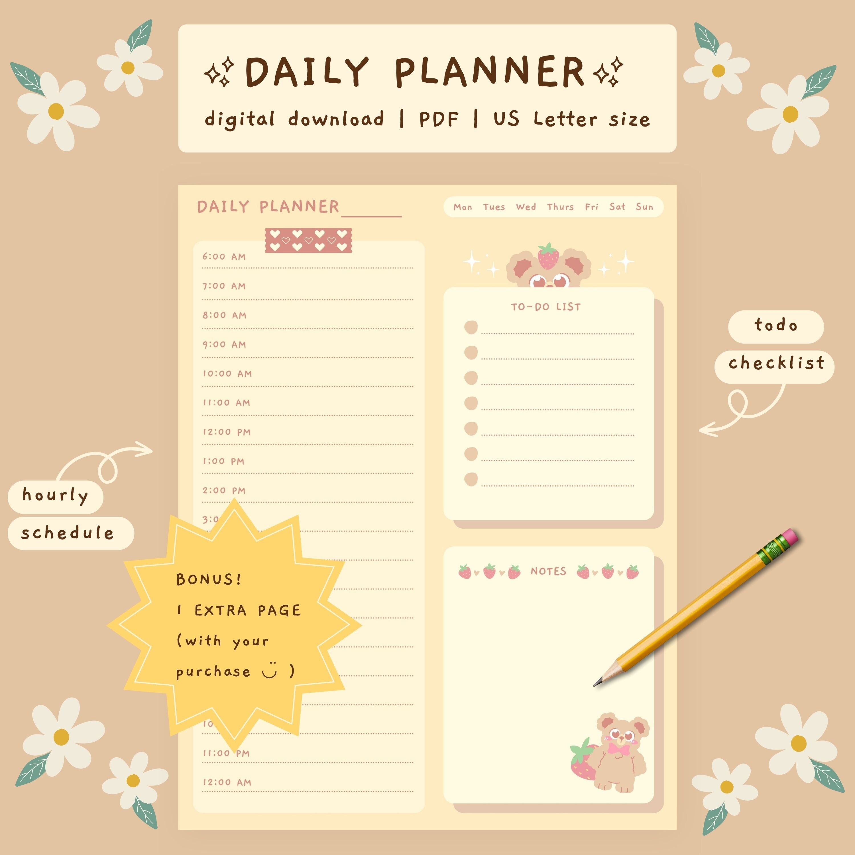 Daily Planner Printable, Cute Digital Planner, to Do List, Kawaii ...
