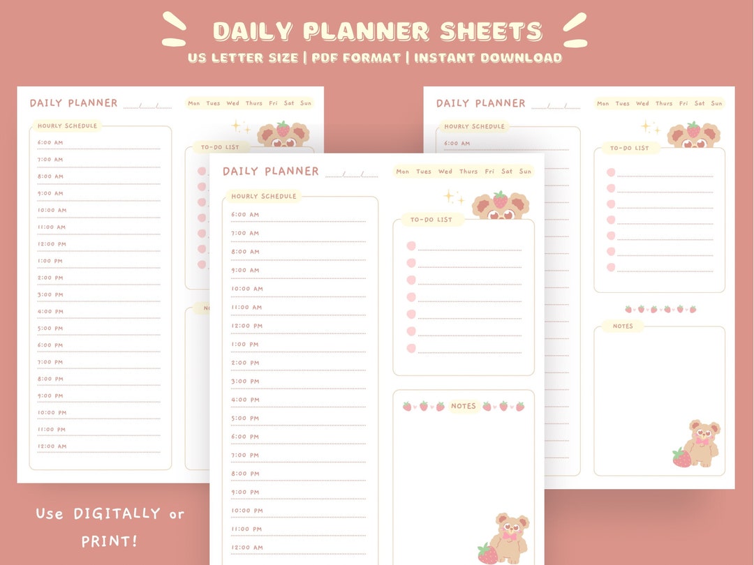 Printable Daily Planner, Cute Digital Planner, to Do List, Kawaii ...