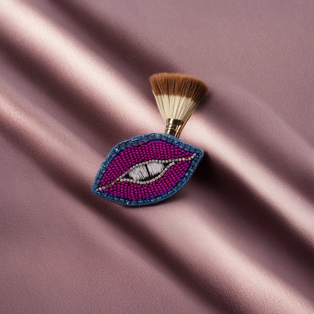 Hot Lips Brooch: Handmade Embroidered Pink, Blue Mouth Pin for Unique ...