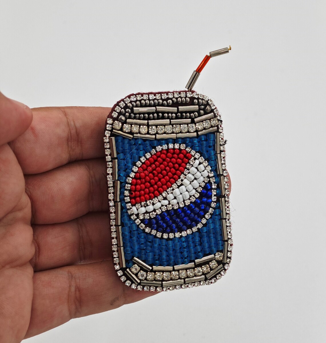 Pepsi-inspired Beaded Brooches and Pins | Pepsi Bottle Beaded Brooch ...