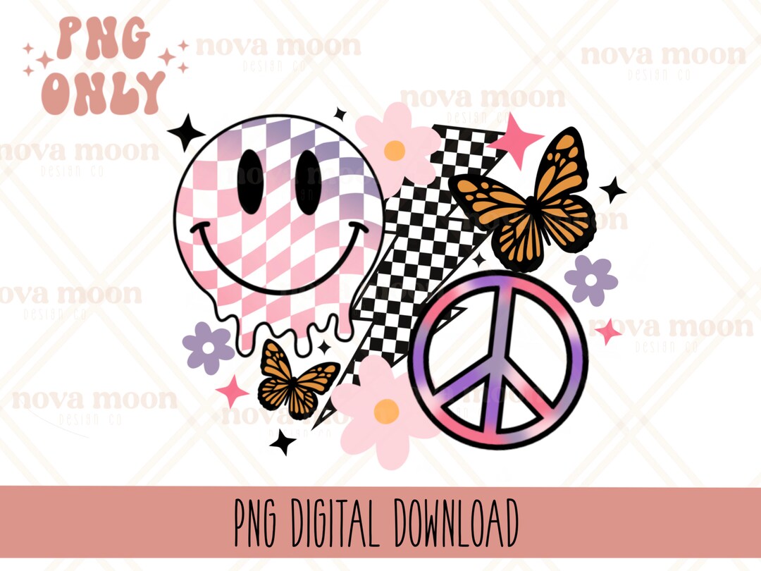 Checkered Smiley Bolt Peace Design || PNG Design || Digital Download ...