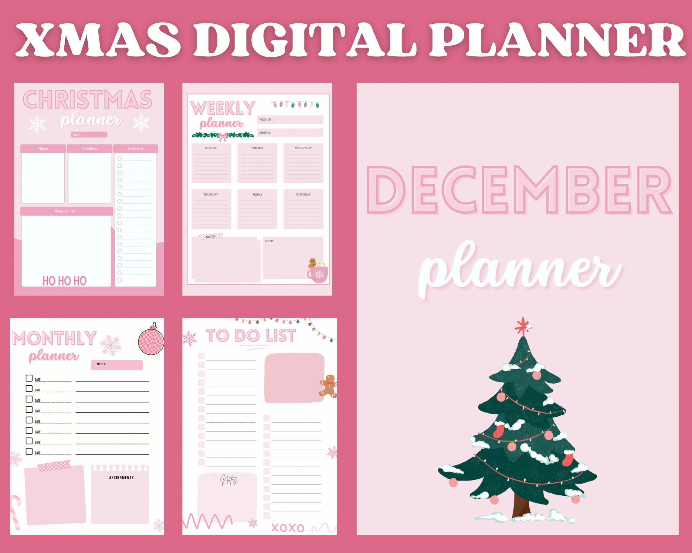 December Printable Planner || Pink Christmas || Digital Planner ...