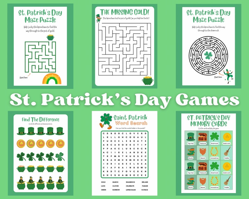 St. Patrick’s Day Activities, Worksheets, and Games for Kids || Instant ...