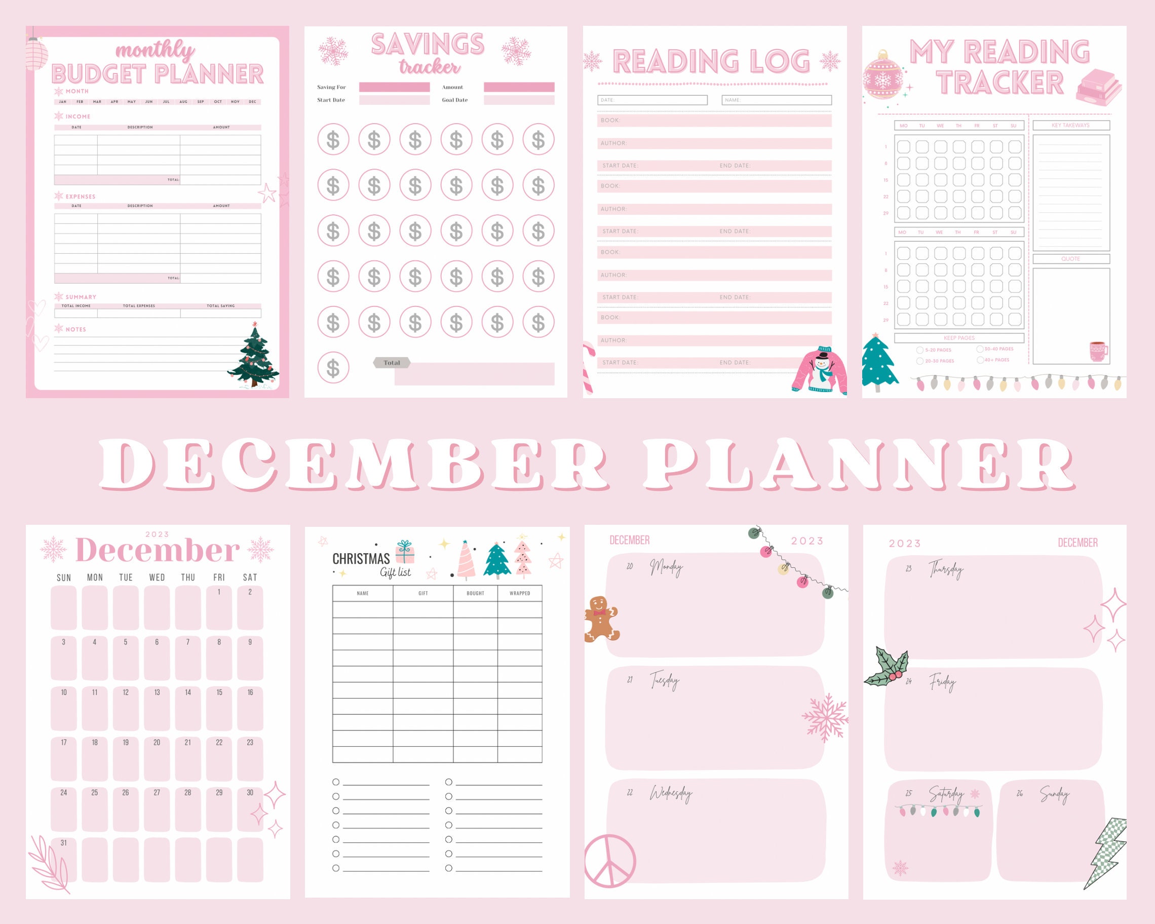 December Printable Planner || Pink Christmas || Digital Planner ...