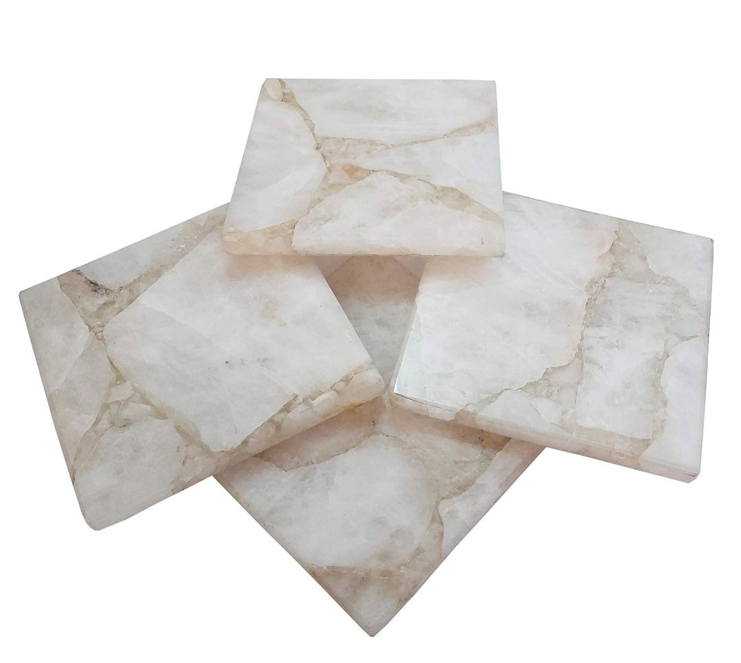 White Quartz Coasters Beautiful Stone Crystal Gemstone for Home Decor ...