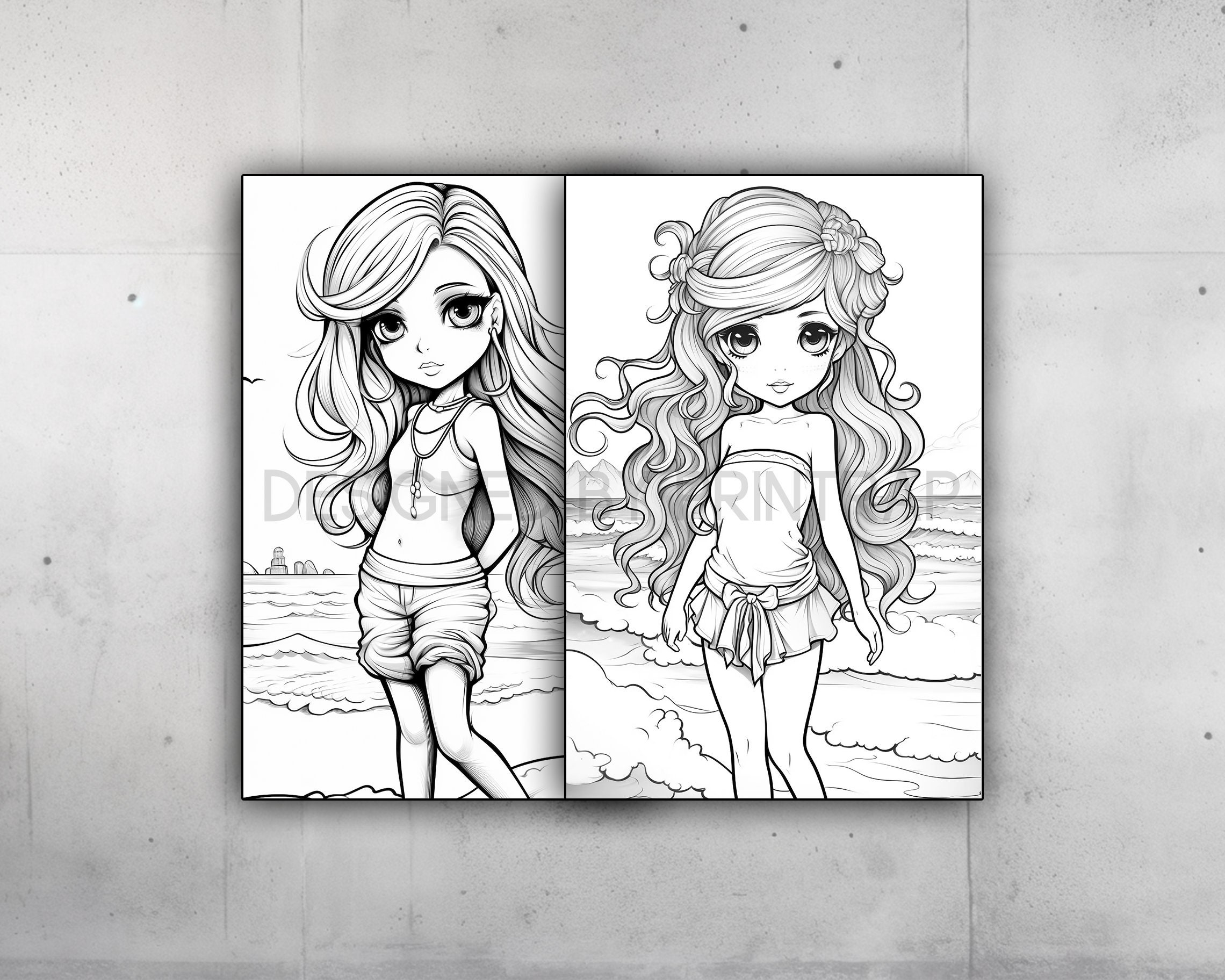 Anime Cute Chibi Beach Girls 32 Page Manga Coloring Book - Etsy