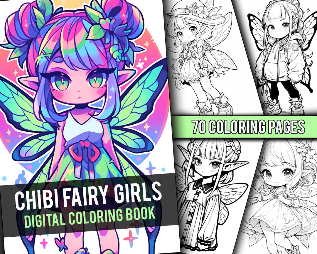 Anime Chibi Cute Fairy Girls Coloring Book 70 Page Anime Manga Fantasy ...