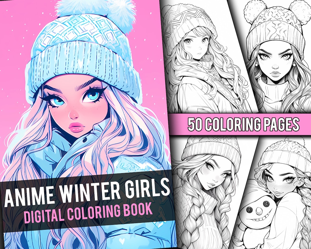 Anime Winter Girls Coloring Book 50 Page Cute Manga Fantasy Anime ...