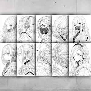Anime Cyberpunk Coloring Book 70 Page Cute Manga Fantasy Greyscale ...