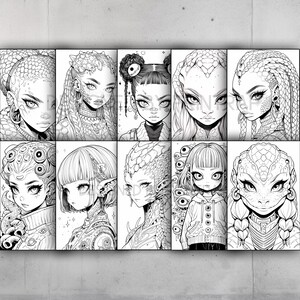 Anime Alien Girls Coloring Book 40 Page Manga Fantasy Coloring Pages ...
