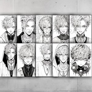 Anime Goth Boys Coloring Book 50 Page Manga Fantasy Greyscale Coloring ...
