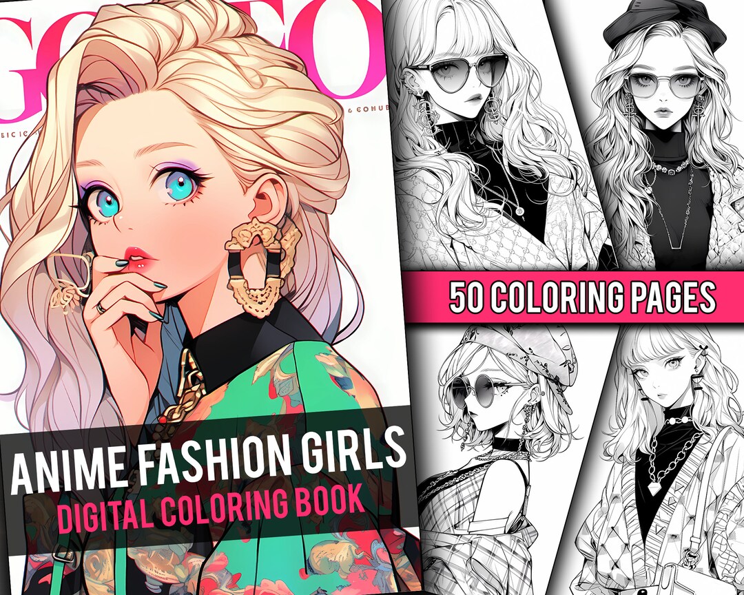 Libro para colorear Anime Fashion Girls, 50 páginas, páginas para ...