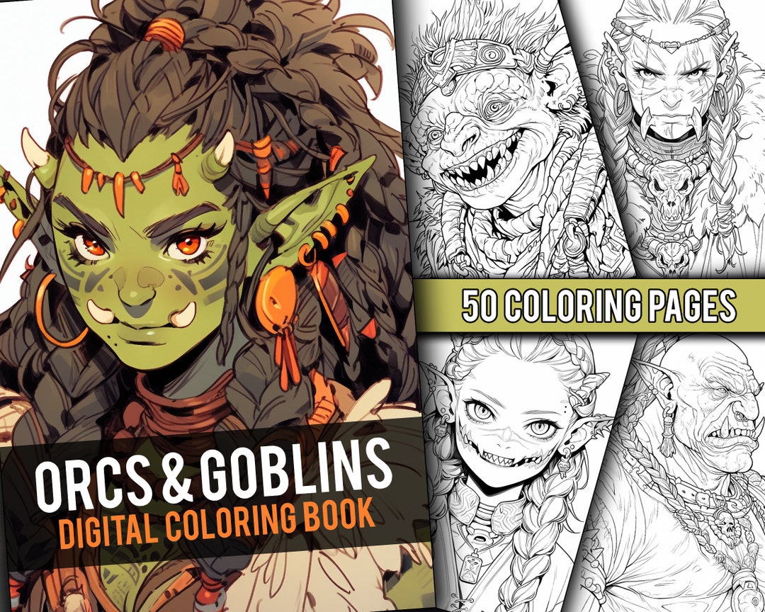 Orcs & Goblins Coloring Book 50 Page Fantasy Anime Coloring Pages for ...