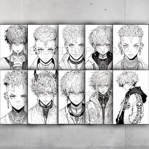 Anime Goth Boys Coloring Book 50 Page Manga Fantasy Greyscale Coloring ...