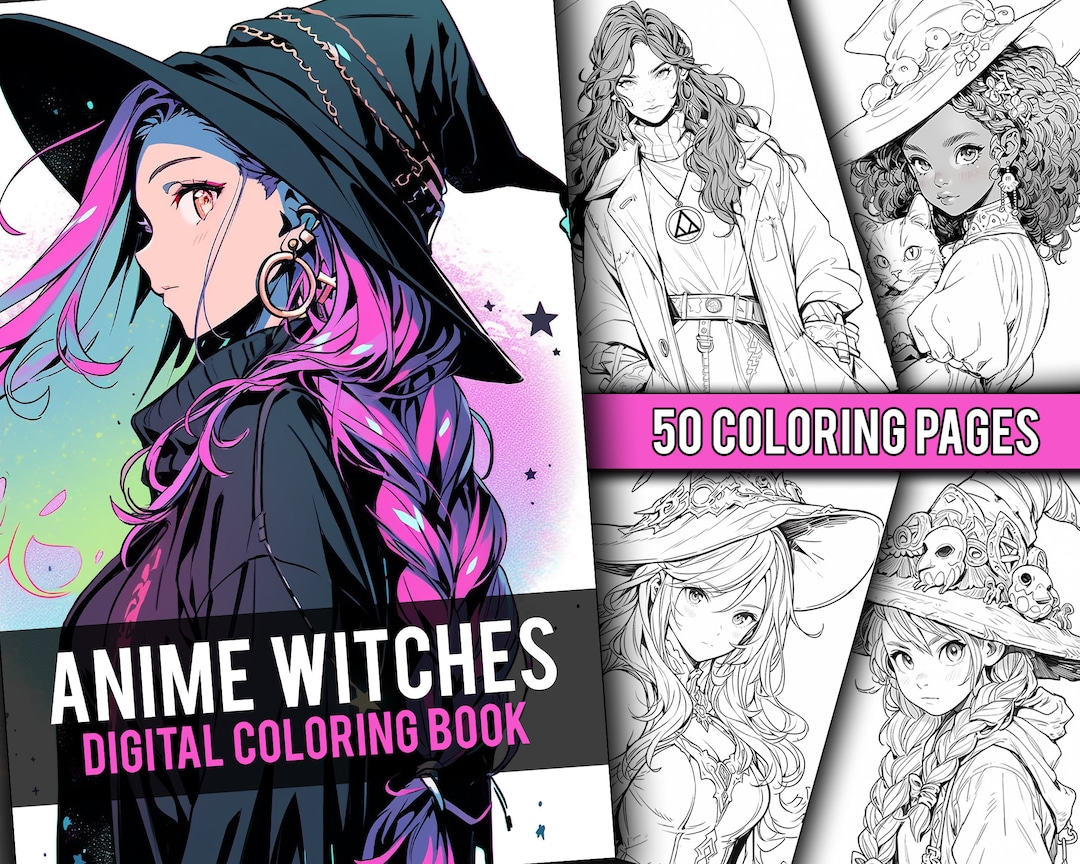 Anime Witch Girls Coloring Book 50 Page Manga Fantasy Anime Coloring ...