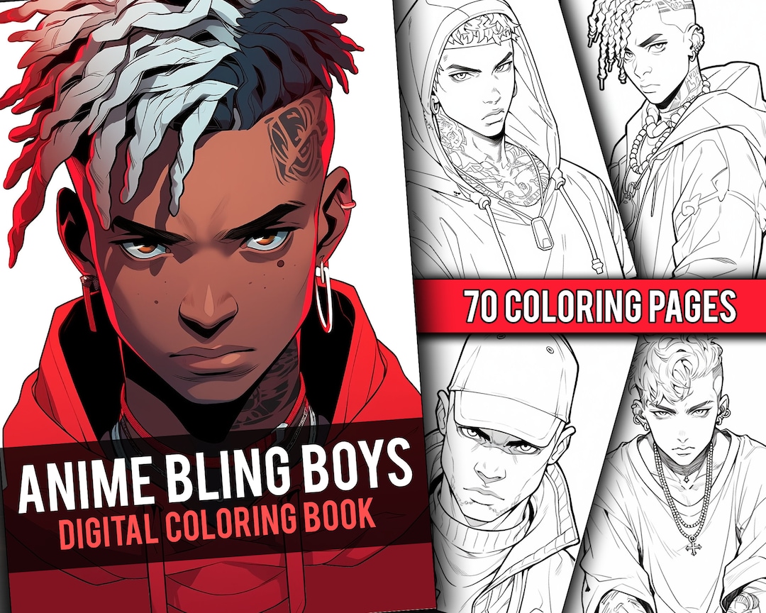 Anime Bling Boys Coloring Book 70 Page Manga Fantasy Anime Coloring ...