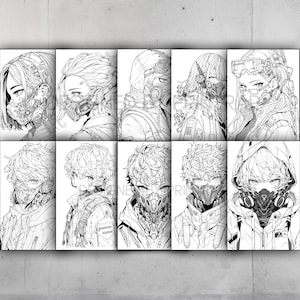 Anime Cyberpunk Coloring Book 70 Page Cute Manga Fantasy Greyscale ...