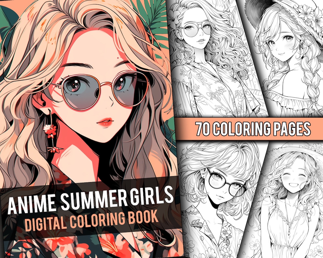 Anime Summer Girls 70 Page Cute Manga Coloring Book, Fantasy Greyscale ...