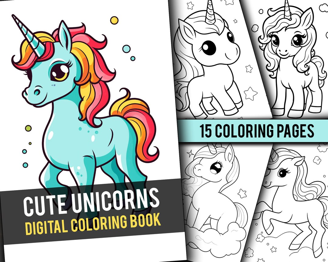 Cute Unicorn Coloring Pages for Children, Unicorn Printables, 15 Page ...