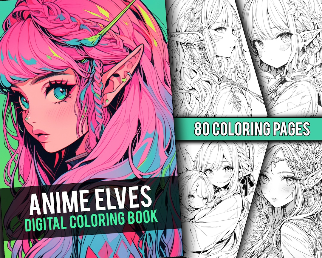 Anime Elves Coloring Book 80 Page Cute Manga Fantasy Greyscale Coloring ...