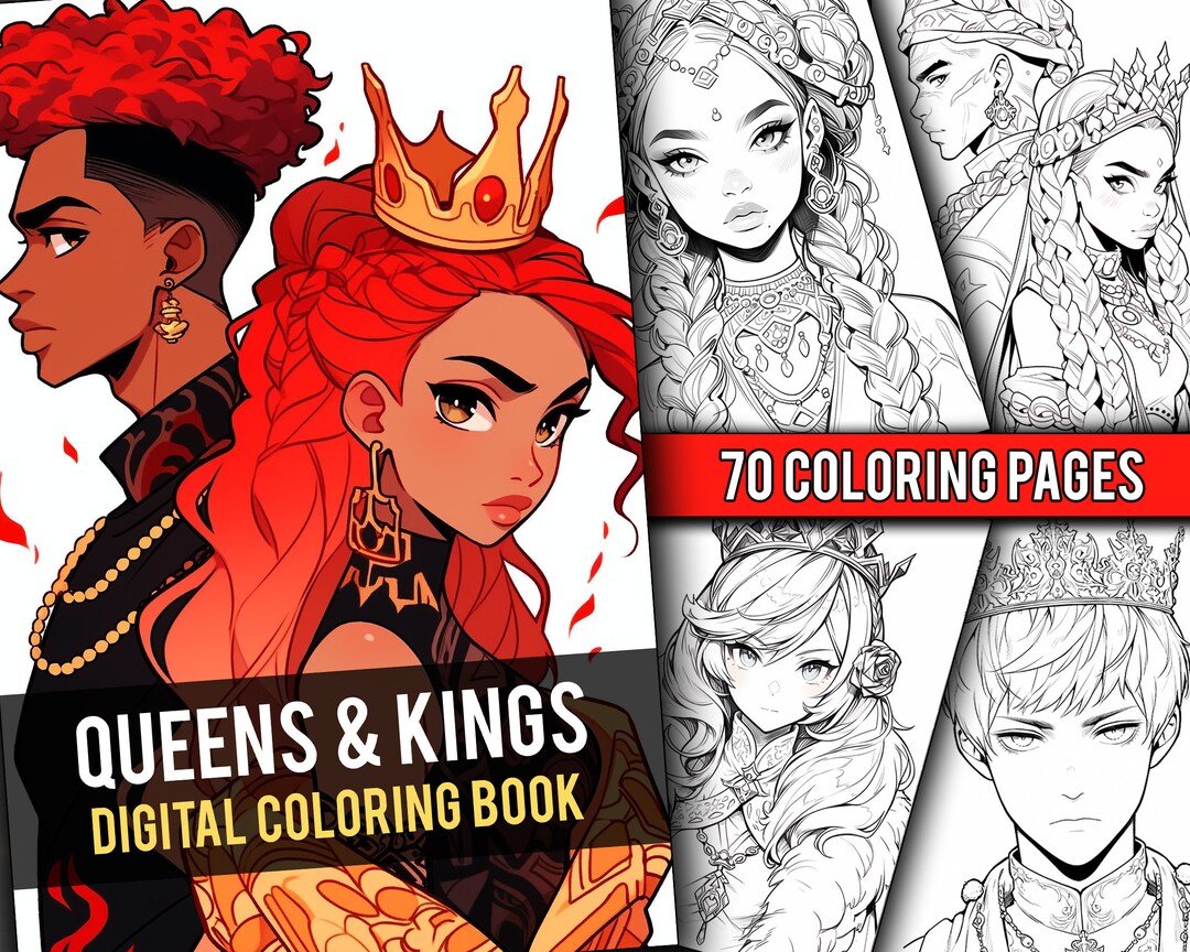 Anime Queens and Kings Coloring Book 70 Page Manga Fantasy Coloring ...