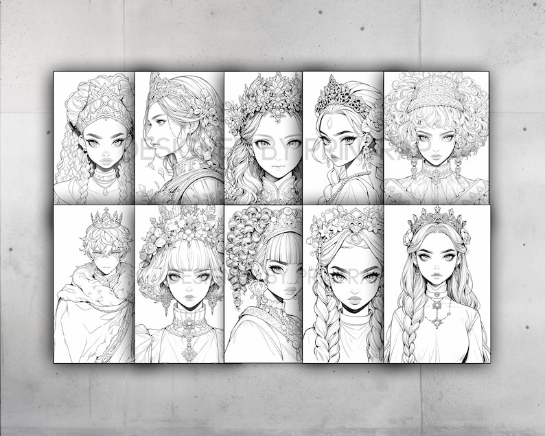 Anime Queens and Kings Coloring Book 70 Page Manga Fantasy Coloring ...