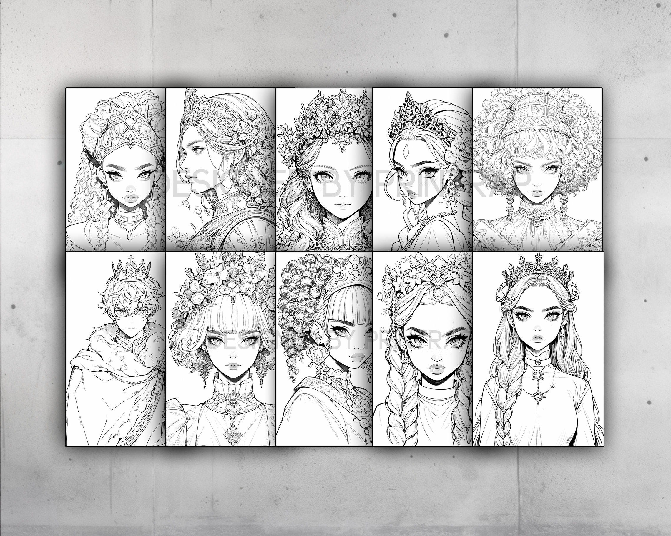 Anime Queens and Kings Coloring Book 70 Page Manga Fantasy Coloring ...