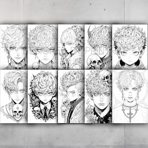 Anime Goth Boys Coloring Book 50 Page Manga Fantasy Greyscale Coloring ...
