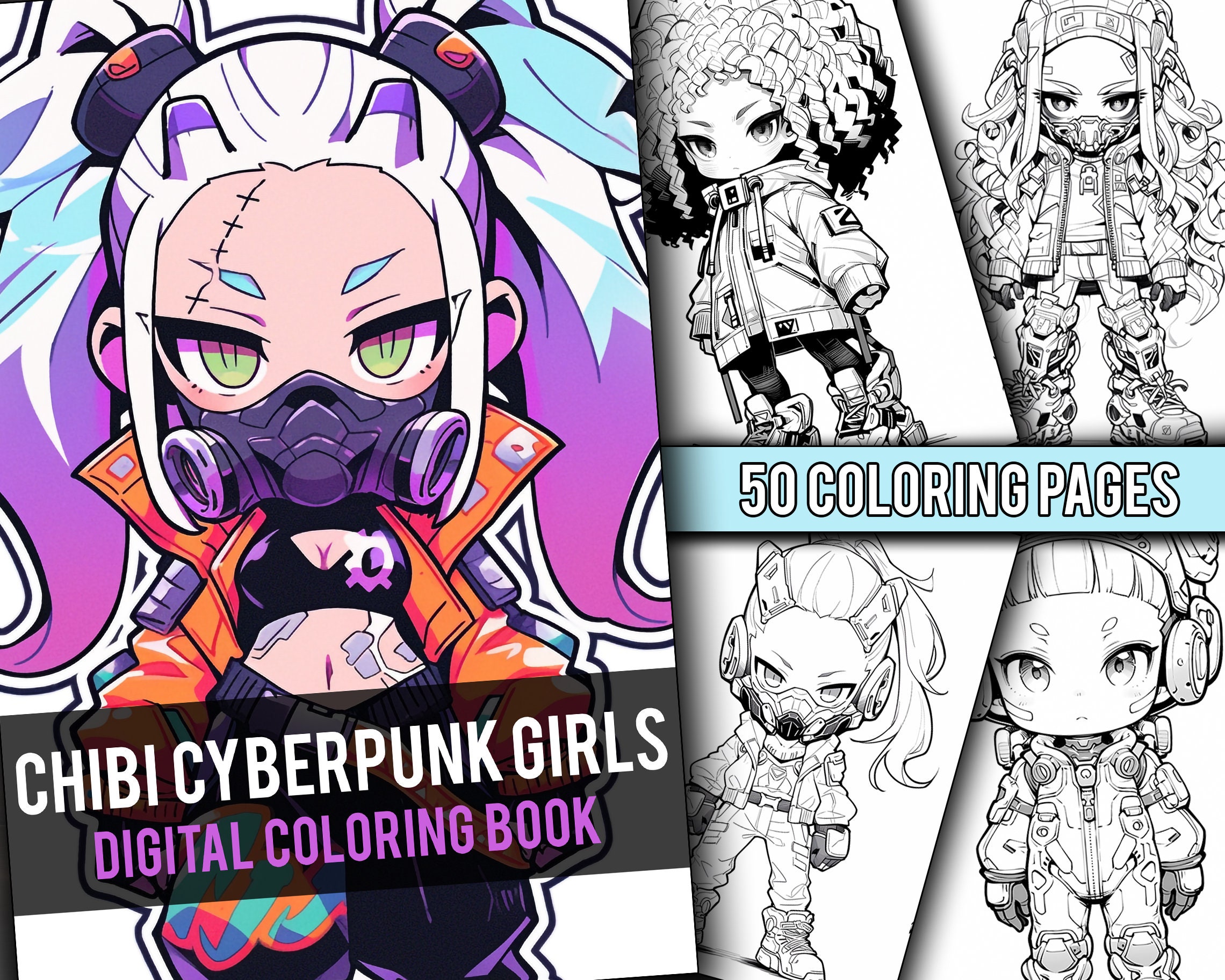 Anime Chibi Cyberpunk Girls Coloring Book 70 Page Cute Manga - Etsy
