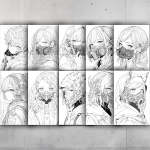 Anime Cyberpunk Coloring Book 70 Page Cute Manga Fantasy Greyscale ...
