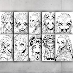 Anime Alien Girls Coloring Book 40 Page Manga Fantasy Coloring Pages ...