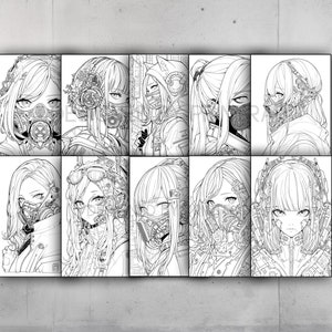 Anime Cyberpunk Coloring Book 70 Page Cute Manga Fantasy Greyscale ...