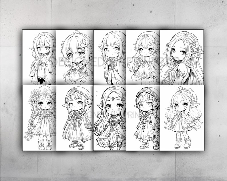 Anime Chibi Elf Girls Coloring Book 80 Page Cute Manga Fantasy Coloring ...