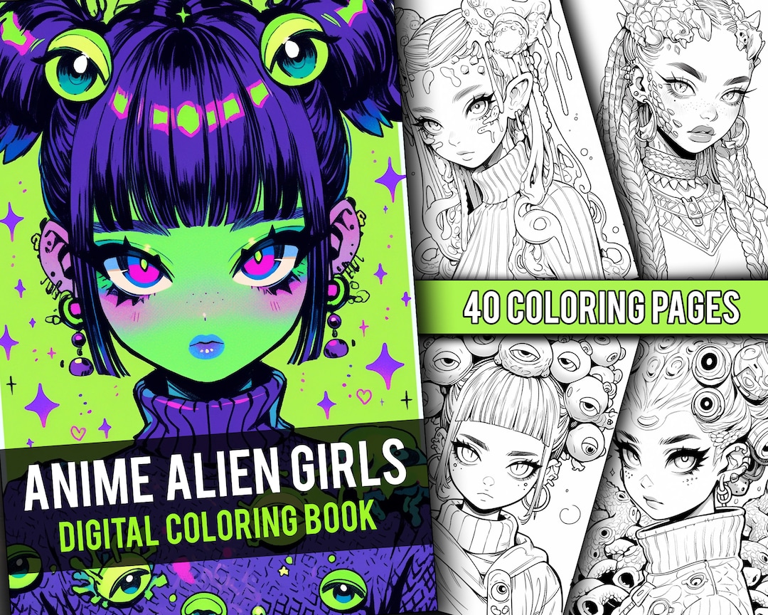 Anime Alien Girls Coloring Book 40 Page Manga Fantasy Coloring Pages ...