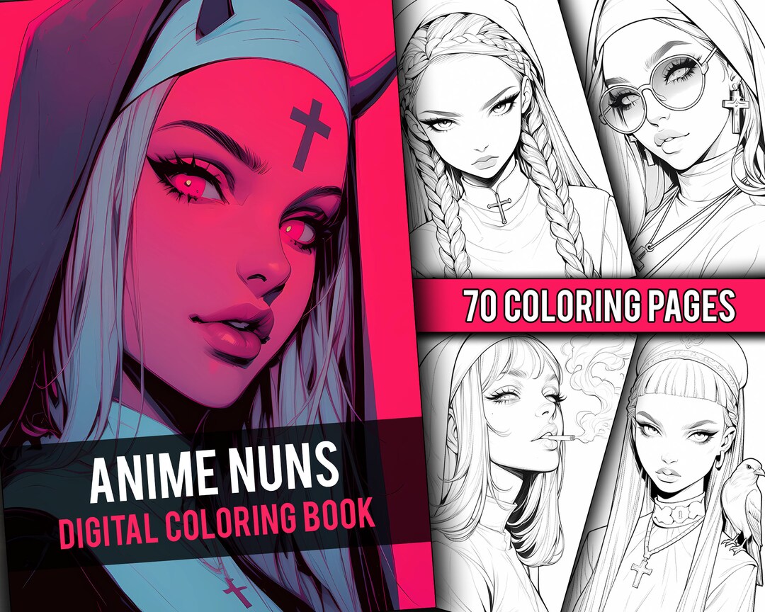 Anime Nuns Coloring Book 70 Page Cute Manga Fantasy Anime Coloring ...