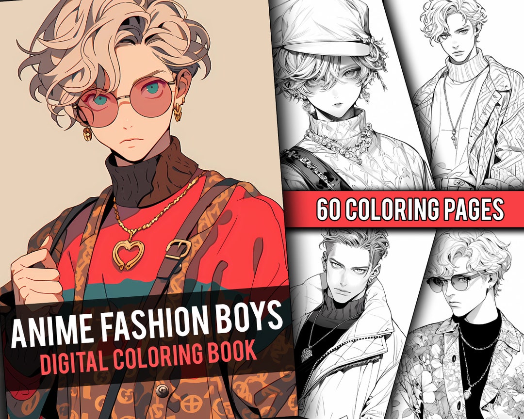 Anime Fashion Boys Coloring Book 60 Page Manga Fantasy Coloring Pages ...