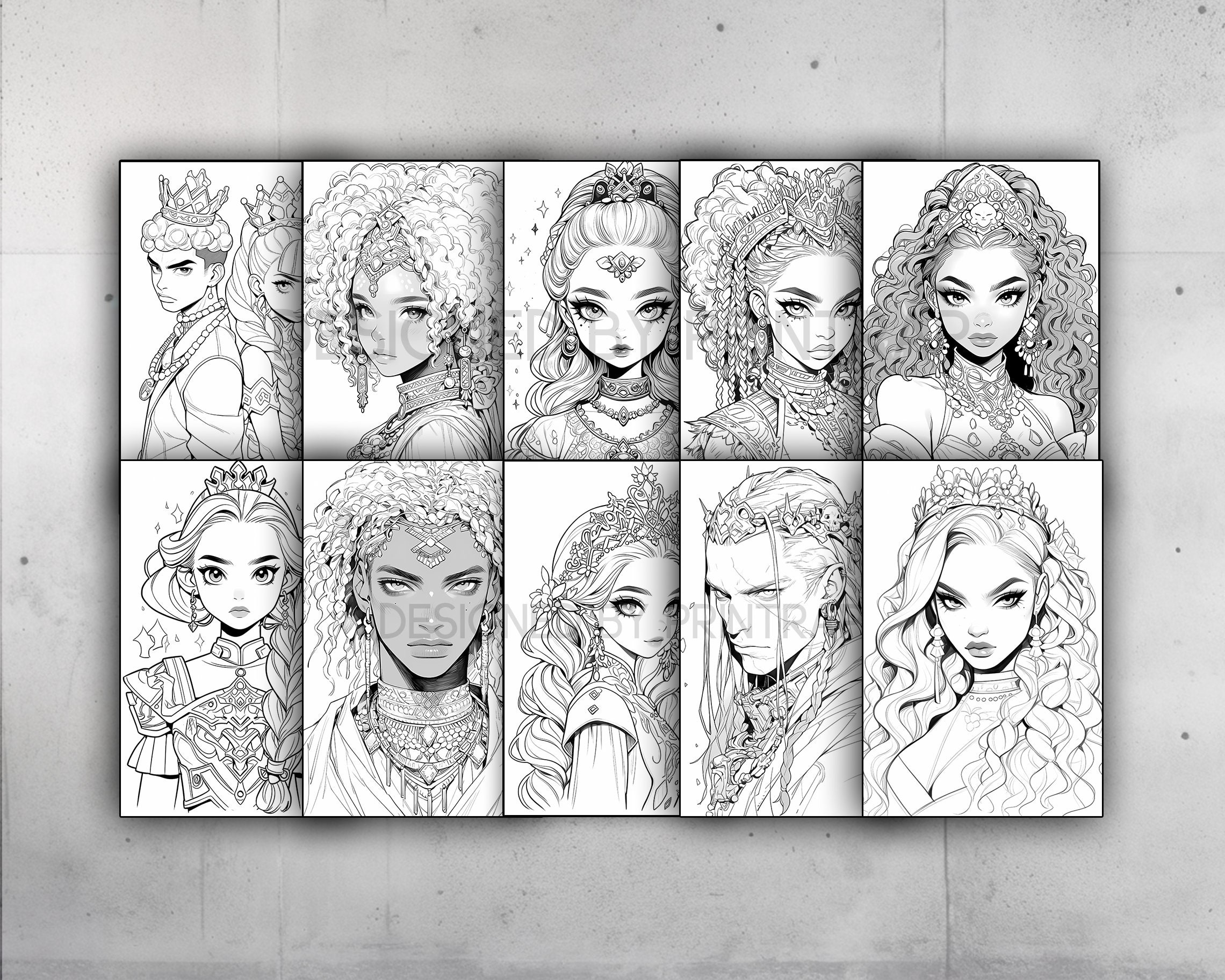 Anime Queens and Kings Coloring Book 70 Page Manga Fantasy Coloring ...