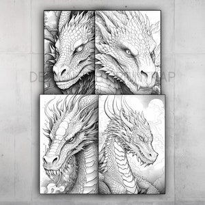 Mythical Dragons Fantasy Coloring Book 56 Page Greyscale Coloring Pages ...
