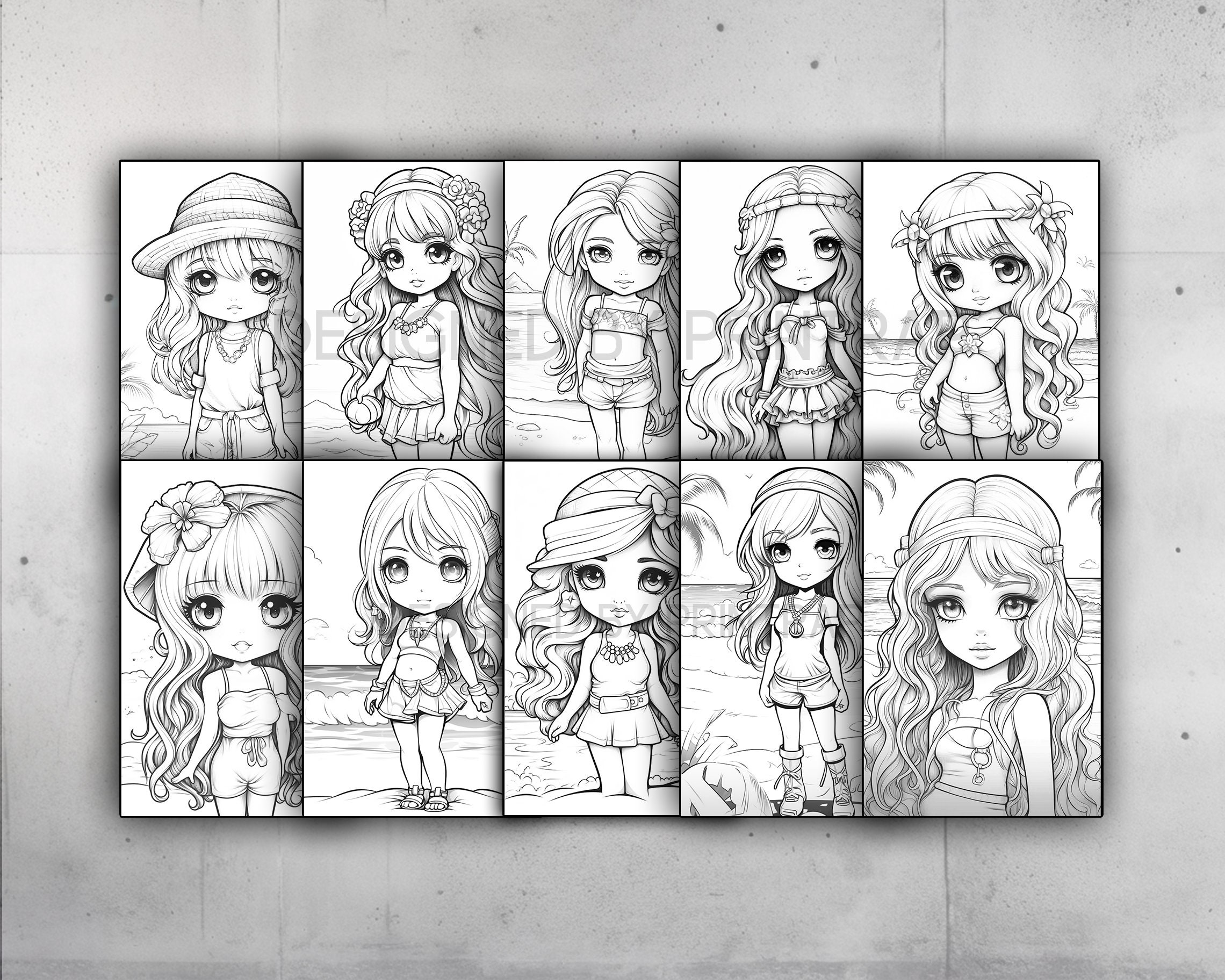 Anime Cute Chibi Beach Girls 32 Page Manga Coloring Book - Etsy