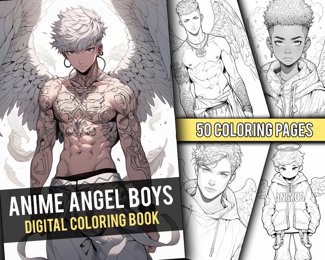 Anime Angel Boys Coloring Book 50 Page Manga Fantasy Anime Coloring ...