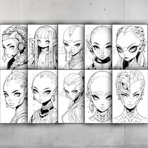 Anime Alien Girls Coloring Book 40 Page Manga Fantasy Coloring Pages ...