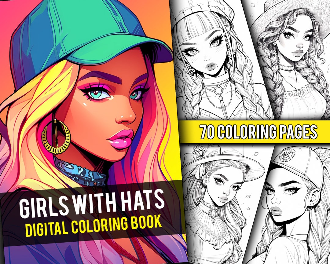 Anime Girls With Hats Coloring Book 70 Page Manga Fantasy Coloring ...